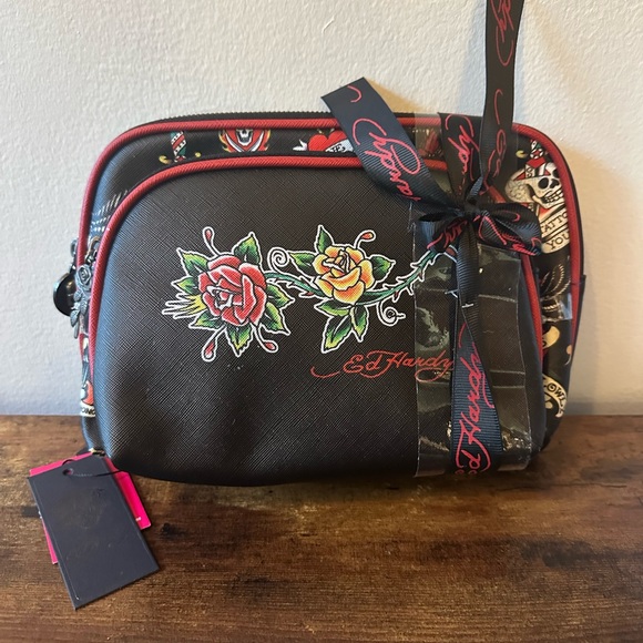 Ed Hardy | Bags | Ed Hardy 2piece Cosmetic Bags Set Black With Flower ...